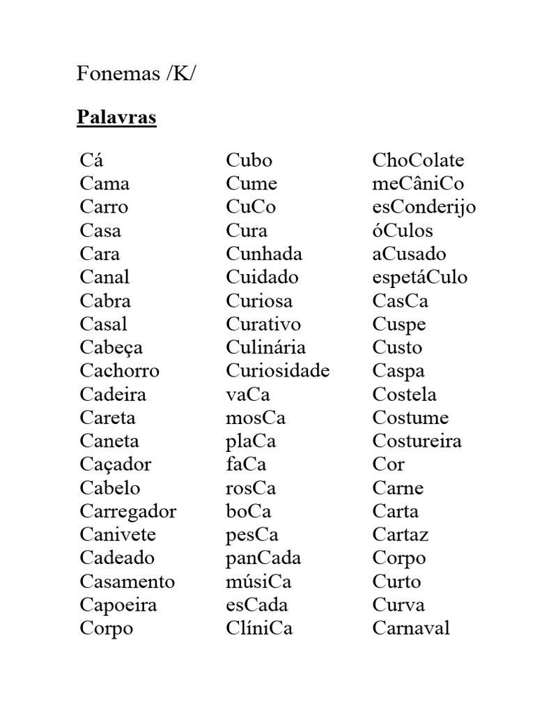 Fonema K (Palavras e Frases) | PDF | Gastronomia, comida e vinho