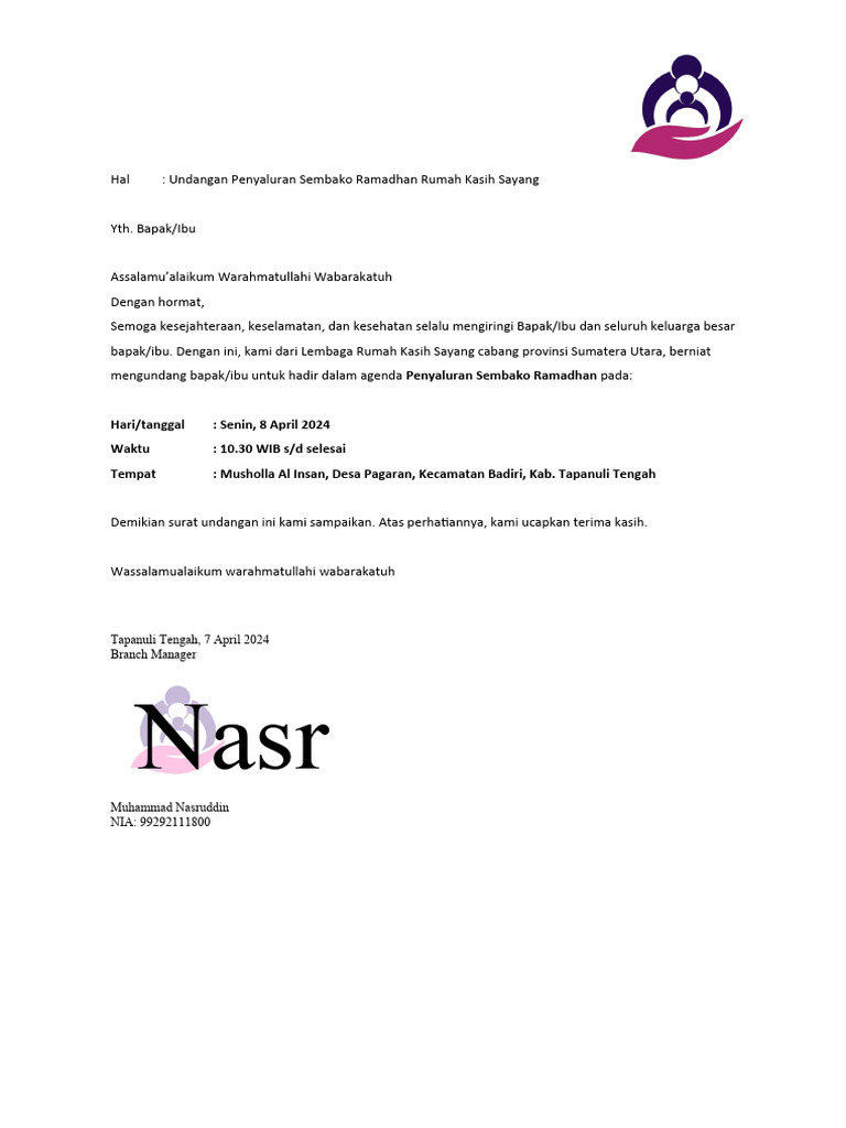 Contoh Surat Undangan Penyaluran Sembako | PDF