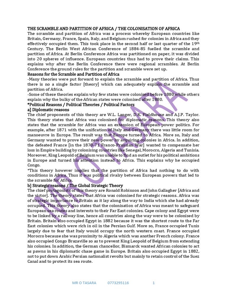 The Scramble And Partition Of Africa PDF Colonialism Imperialism