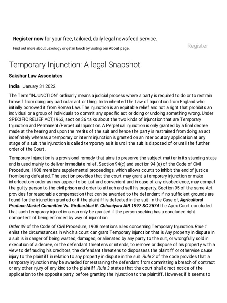 Temporary Injunction - A Legal Snapshot - Lexology | PDF | Lawsuit ...