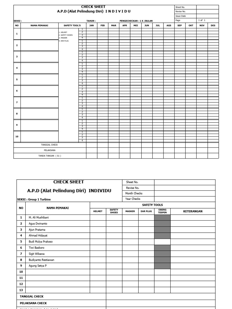 Check Sheet APD Pribadi | PDF