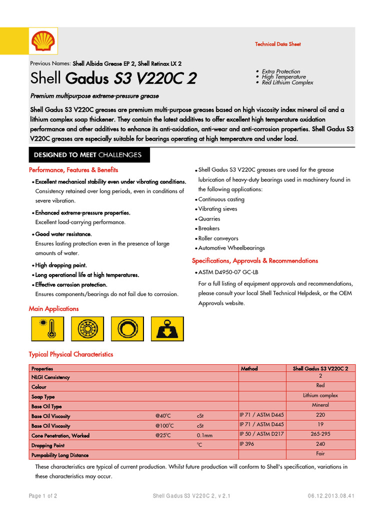 TDS Shell Gadus S3 V220C - 2 - Eng | PDF | Materials
