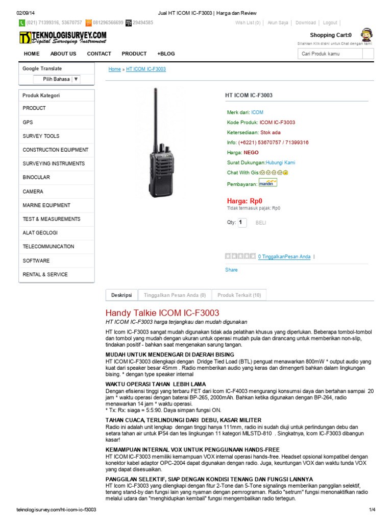 Jual HT ICOM IC-F3003 - Harga Dan Review | PDF