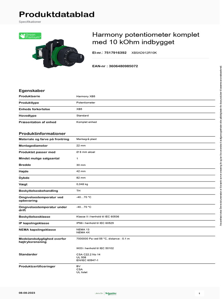 Harmony XB5 - XB5AD912R10K | PDF