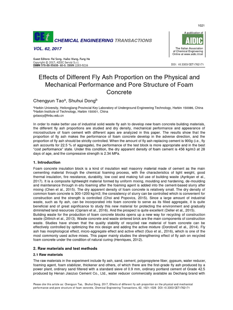 Effects of Different Fly Ash Proportion On The Physical and Mechanical ...