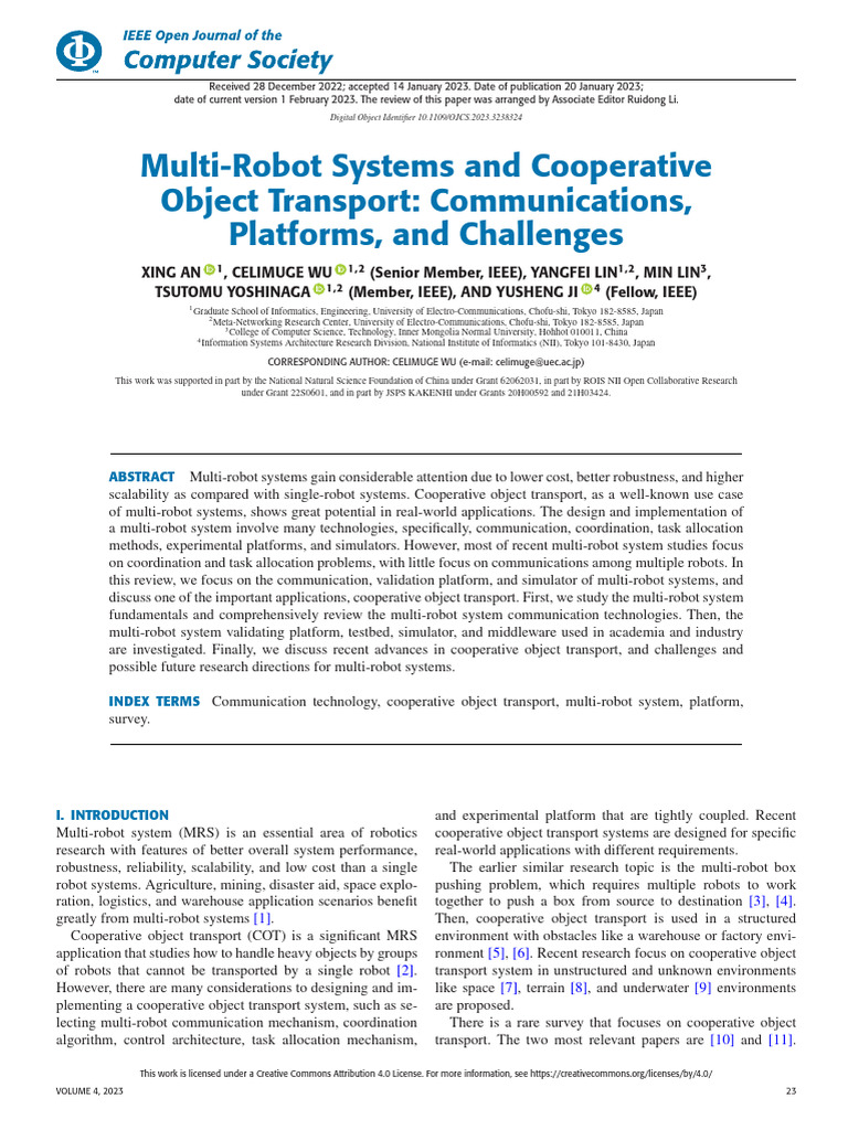 Multi-Robot Systems and Cooperative Object Transport Communications Platforms and Challenges ...