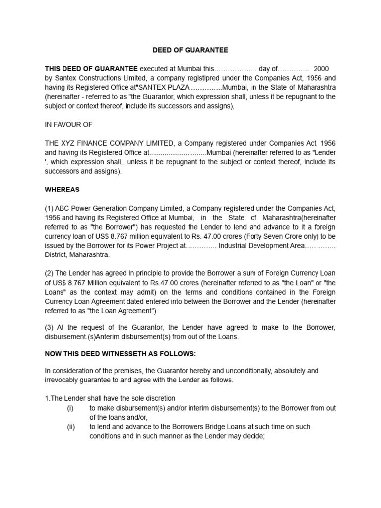 DEED OF GUARANTEE | PDF | Guarantee | Loans