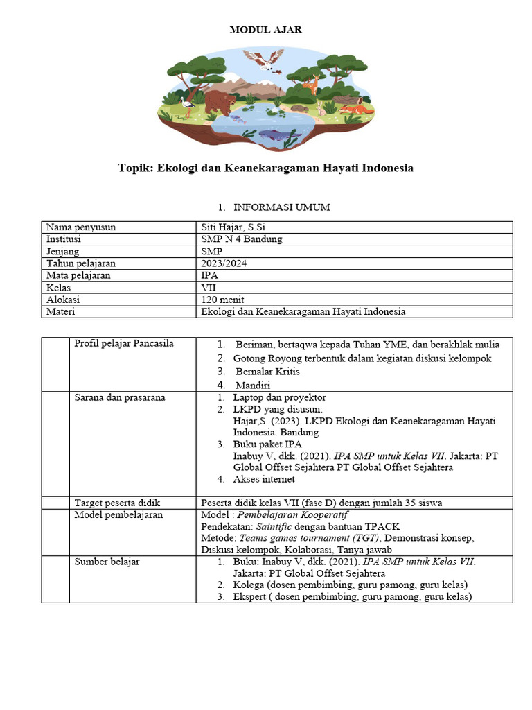 MODUL AJAR Ekologi Dan Keanekaragaman Hayati Indonesia VII SMP | PDF