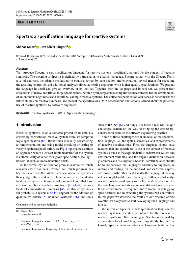 Spectra: A Specification Language For Reactive Systems: Regularpaper | PDF | Logic | Modal Logic