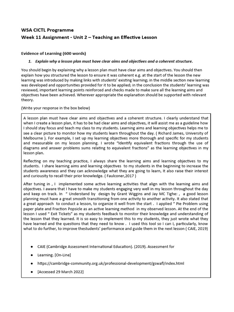 Cictl Unit 2 Eol And Eor Susanna Tarmidi Pdf Learning Lesson Plan