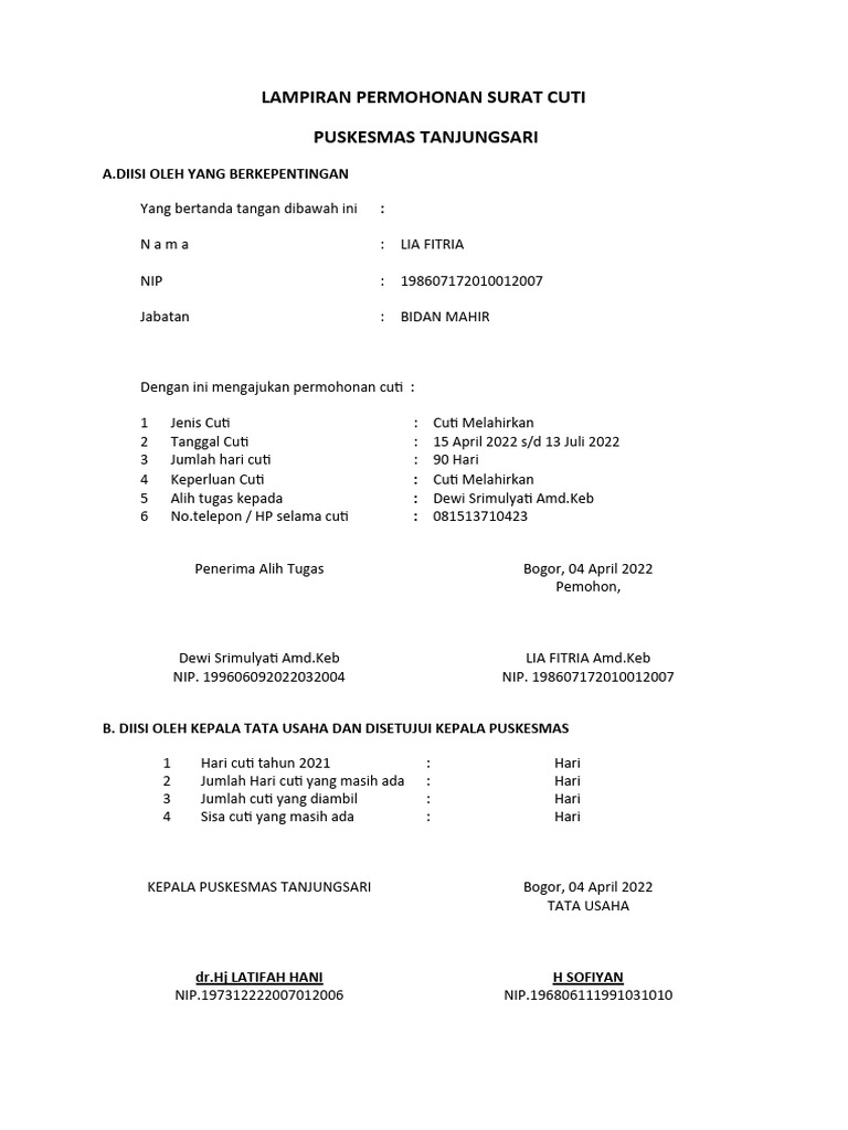 Blangko Permohonan Surat Cuti | PDF