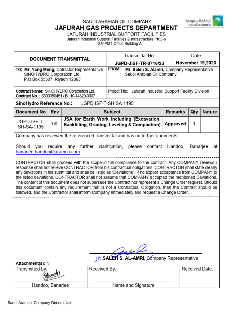 1.JGPD-IsF-T-SH-SA-1195-JSA For Earth Work Inclunding (Excavation ...