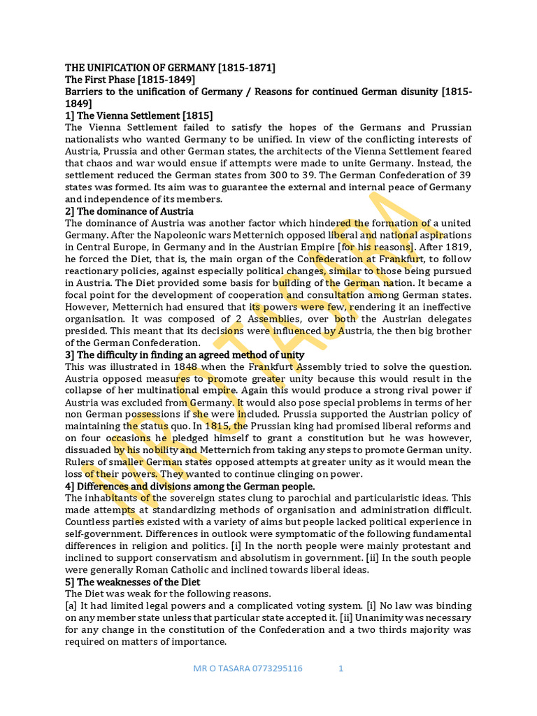 Factors Influencing German Unification | PDF | Otto Von Bismarck ...
