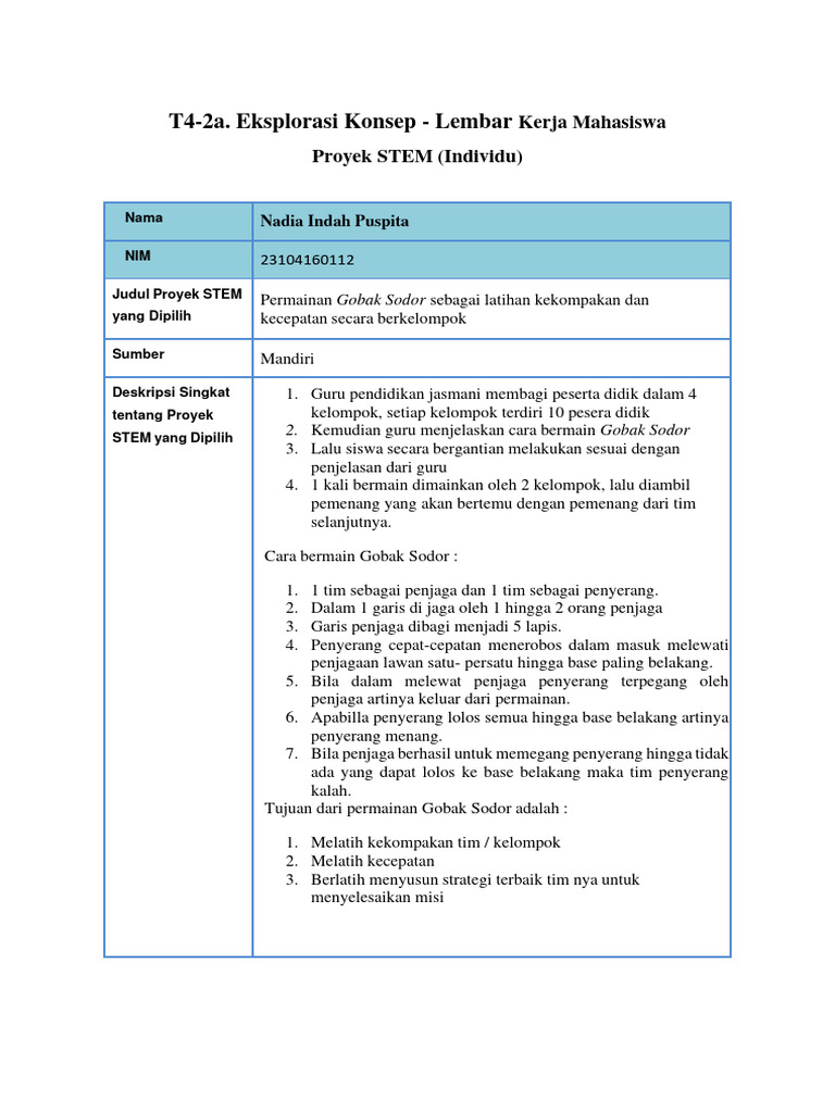 T4-2a. Eksplorasi Konsep - Lembar Kerja Mahasiswa (STEM Individu) | PDF