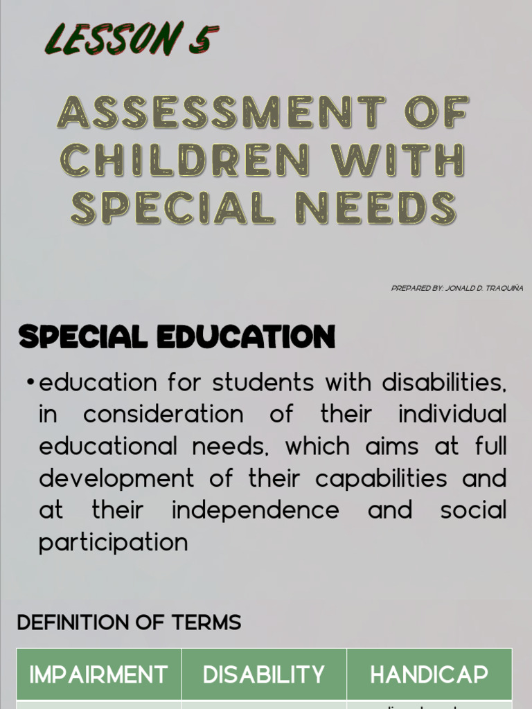 Lesson 5 Assessment of Learners With Special Needs | PDF | Learning Disability | Special Education
