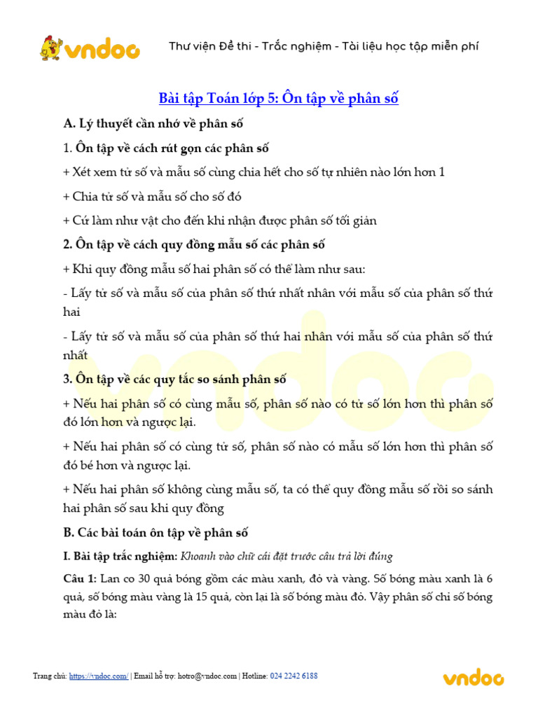 Bai Tap On Tap Ve So Phan So Lop 5 | PDF