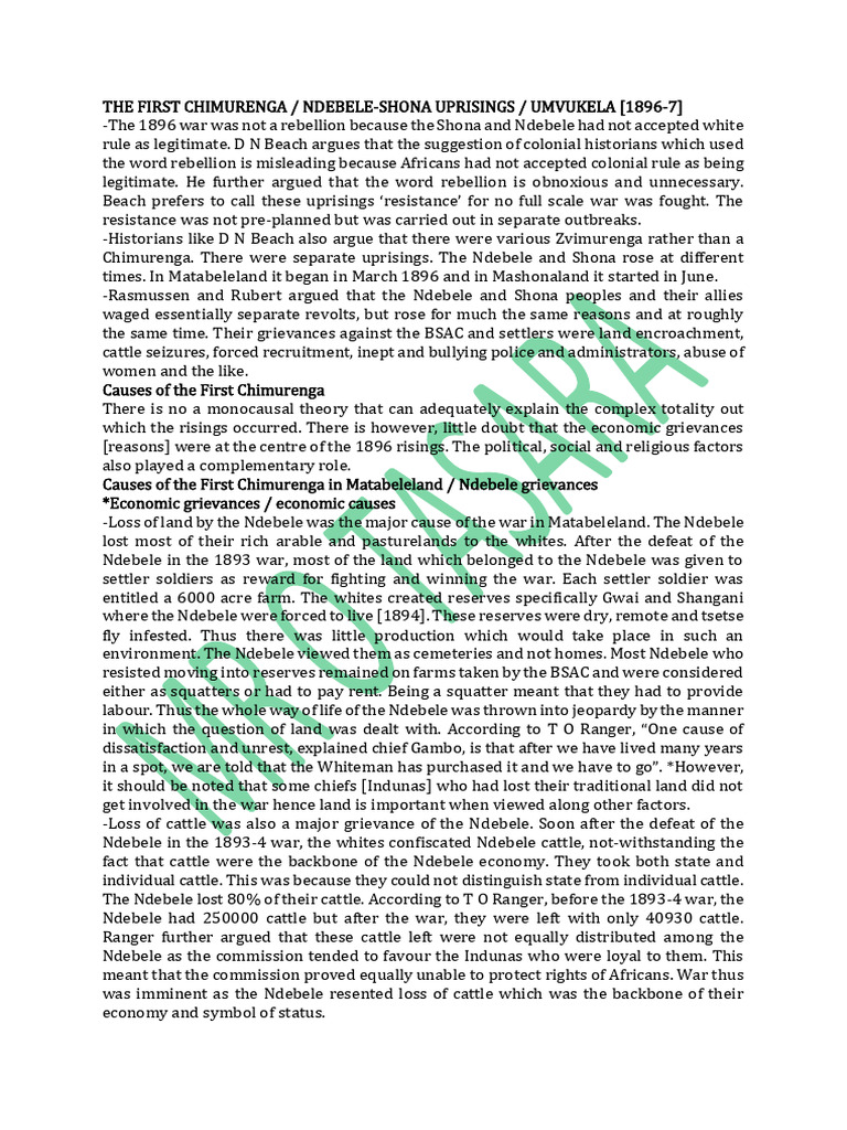 The First Chimurenga | PDF | Taxes | Zimbabwe