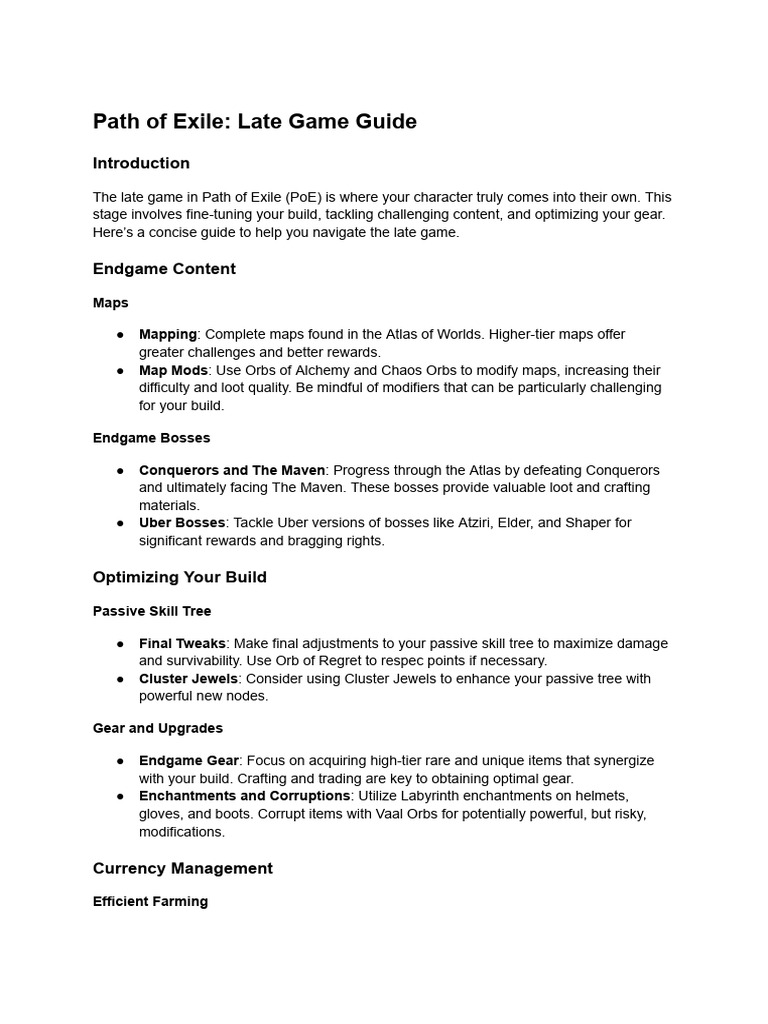 Levelling Guide PoE - Late Game | PDF | Home & Garden