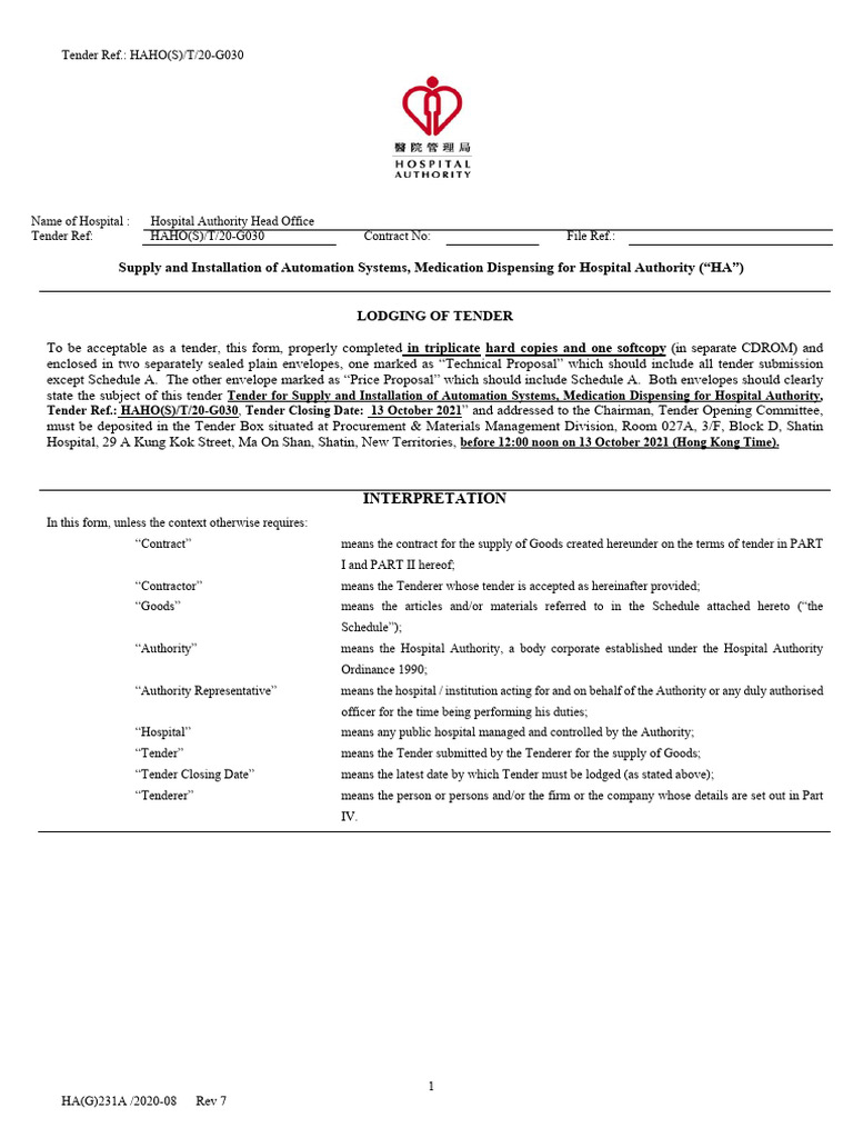 HAHO-S-T-20-G030 - Automation System Medication Dispensing (Due 13-10-2021) | PDF | Indemnity ...