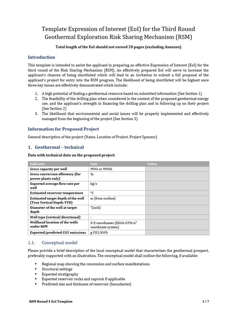 EoI_template_RSM_R3_ENG_230411 | PDF | Revenue | Environmental Impact ...