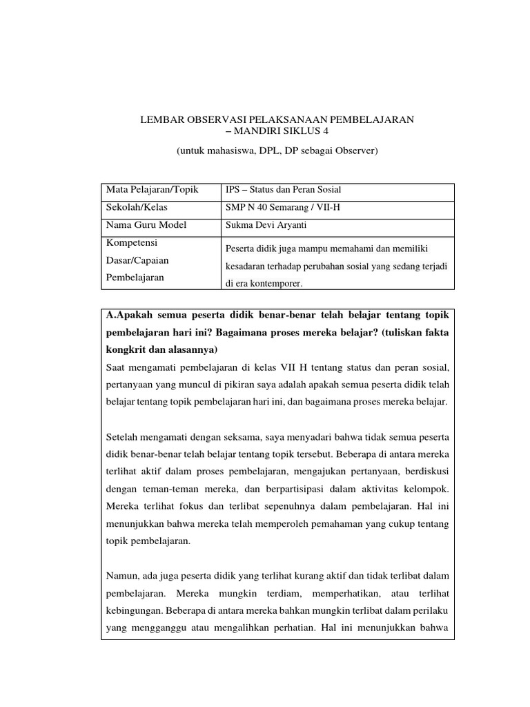 SUKMA DEVI ARYANTI - LK 4 - Lembar Observasi Pembelajaran Observer ...