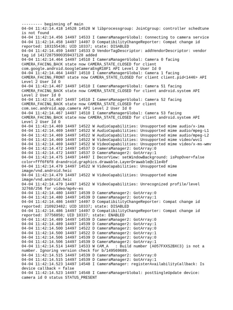 Camera and Compatibility Logs | PDF | Computing Platforms | Software Engineering