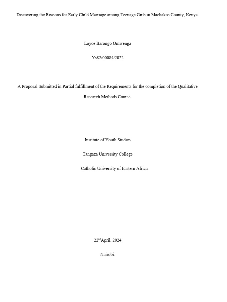 BARONGO PROPOSAL FINAL SUBMIT | PDF | Child Marriage | Marriage