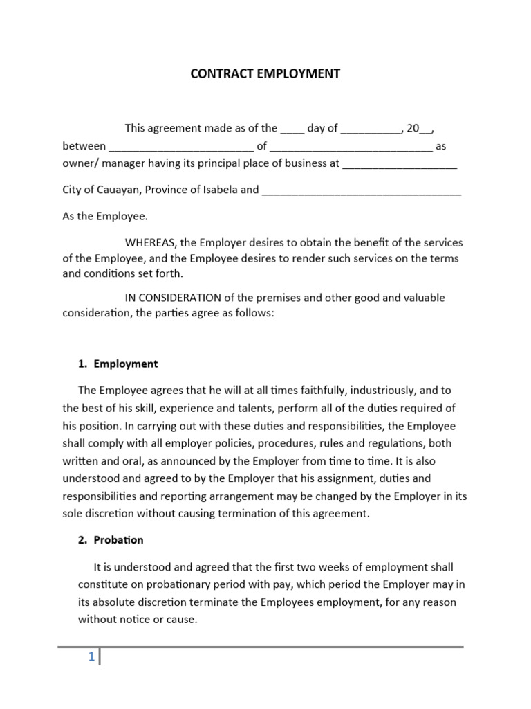 Contract Employment | PDF | Employment | Consideration