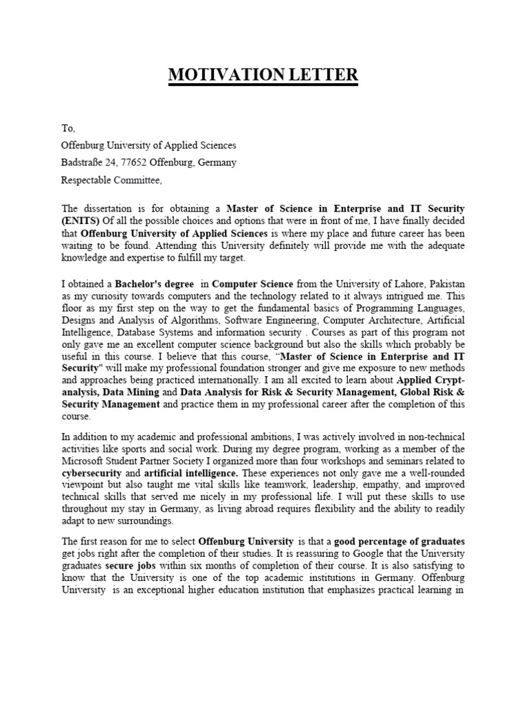 Motivation Letter for Master's in IT Security | PDF | Security ...