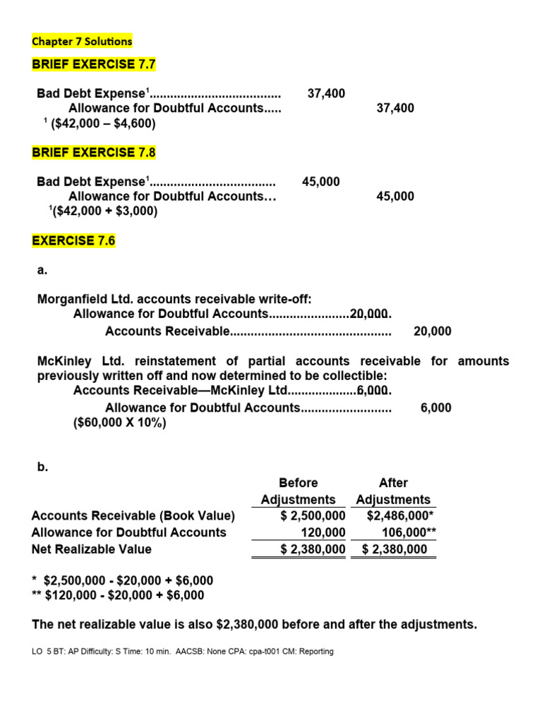 Chapter 7 Practice Solutions | PDF | Bad Debt | Cheque