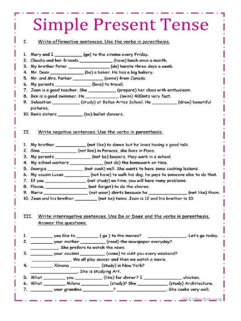 Simple present verbal worksheet | PDF