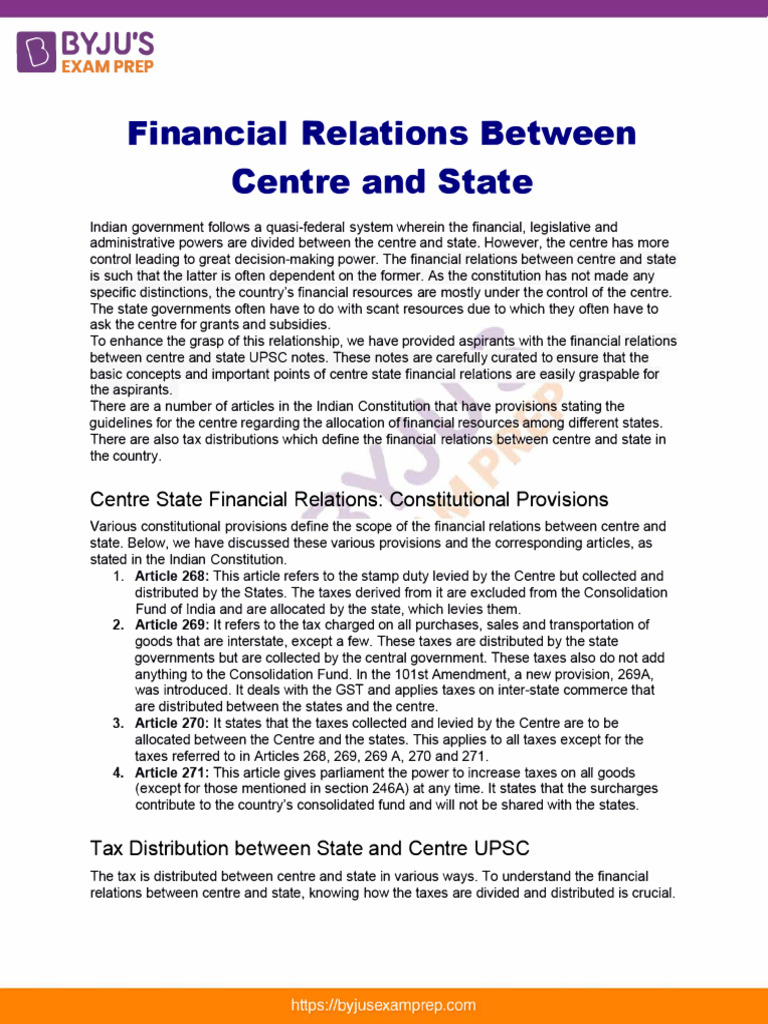 Centre-State Financial Relations in India | PDF | Taxes | Payments
