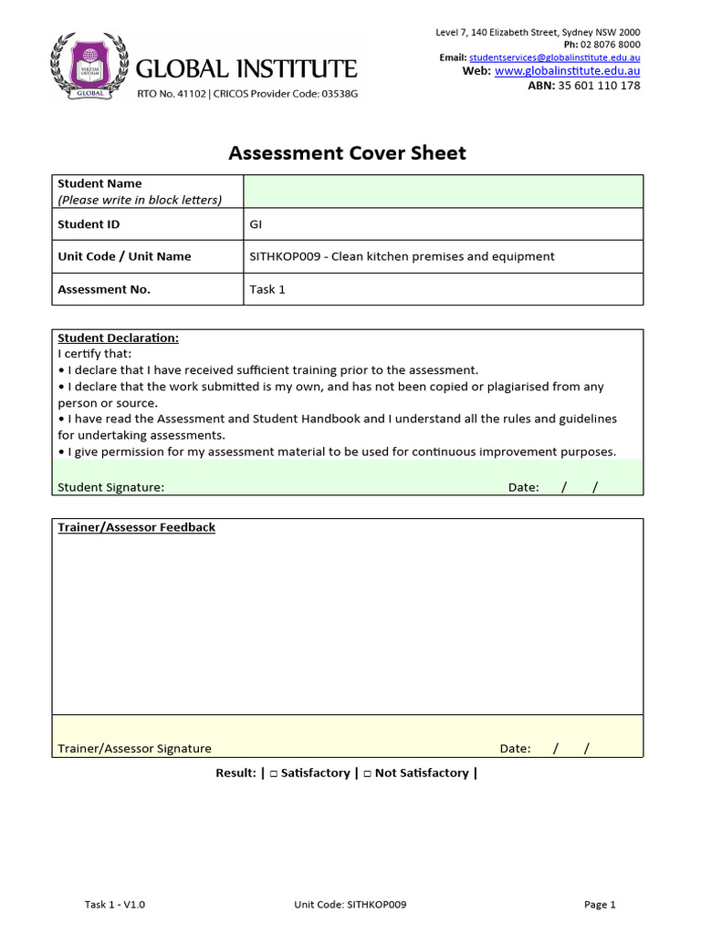 SITHKOP009 Kitchen Cleaning Assessment | PDF | Waste | Dishwasher