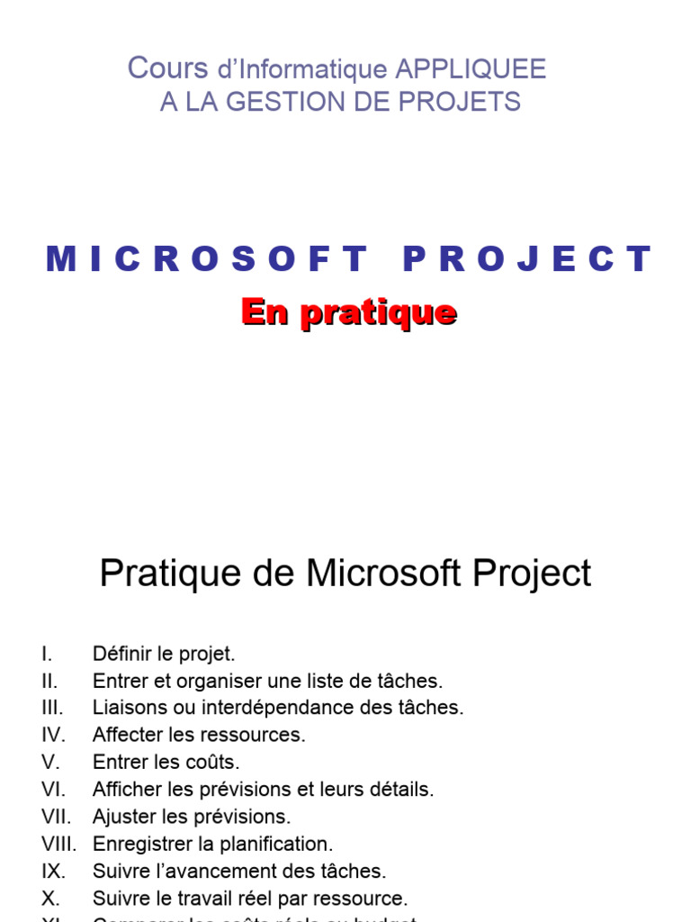 Cours MSPROJECT | PDF | Planification | Microsoft