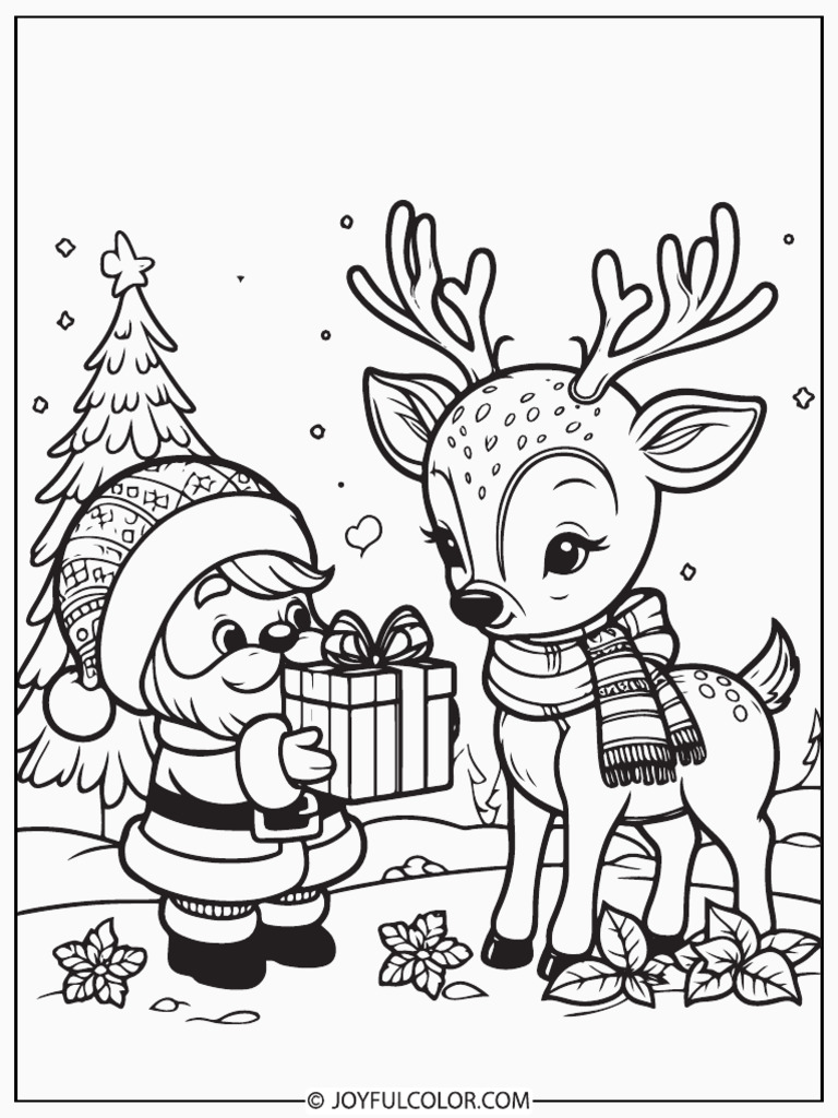 Xmas Gift Reindeer Coloring Page | PDF