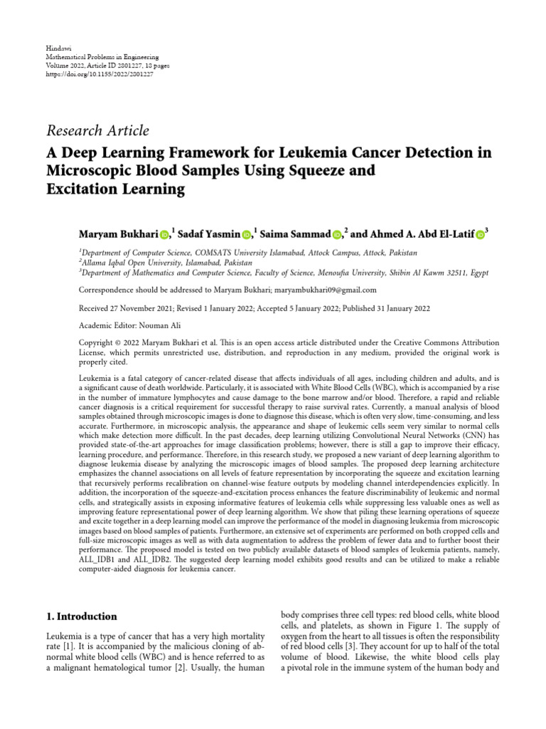 A Deep Learning Framework For Leukemia Cancer Dete | PDF | Deep Learning | Computer Vision