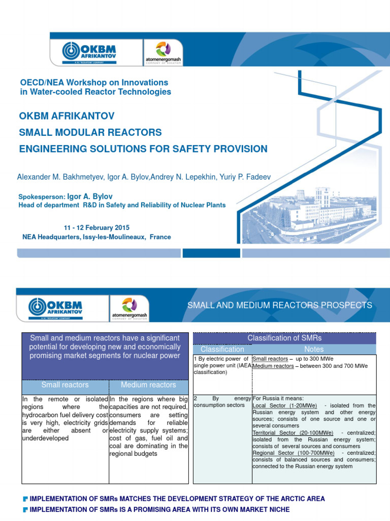 Okbm Afrikantov Small Modular Reactors Engineering Solutions For Safety ...