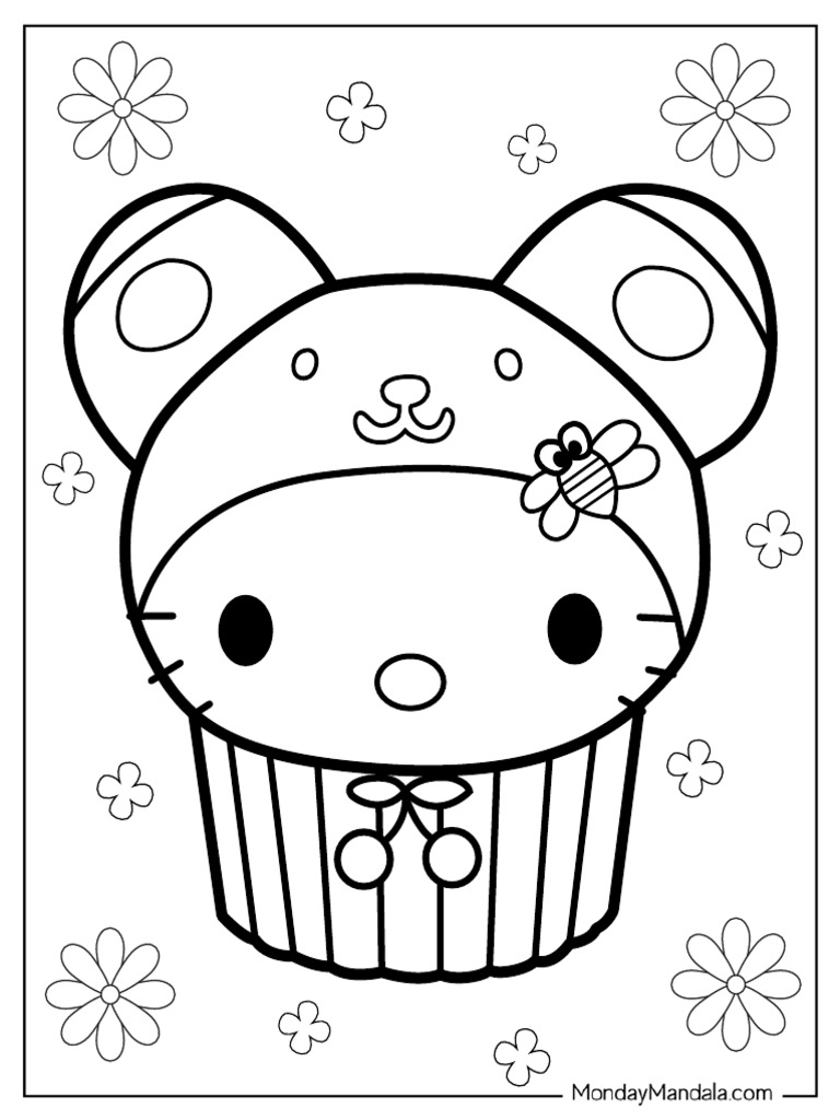 Adorable Hello Kitty Cupcake Coloring Page | PDF