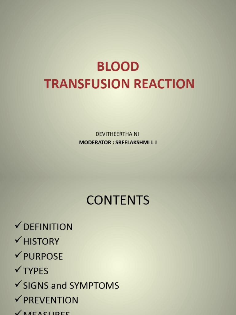 BLOOD Transfusion Reaction | PDF | Blood Transfusion | Immunology
