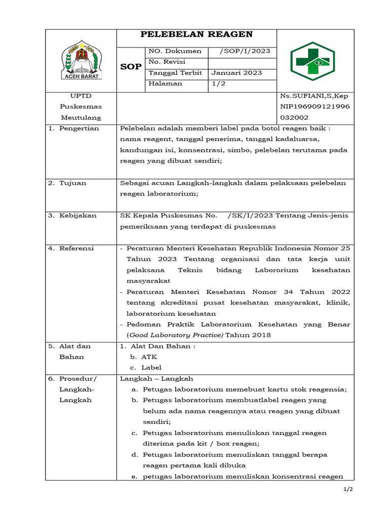 Sop PELEBELAN REAGEN | PDF