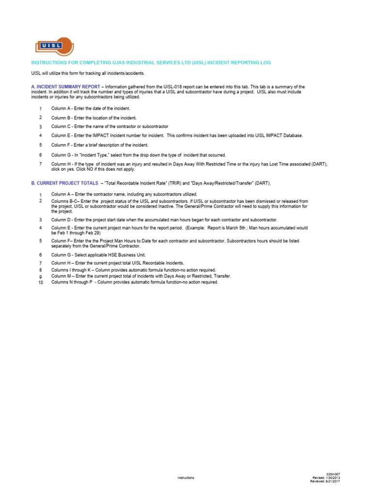 12.15 Uisl Incident Report Log | Download Free PDF | Safety ... 12.15 Uisl Incident Report Log | Download Free PDF | Safety ...