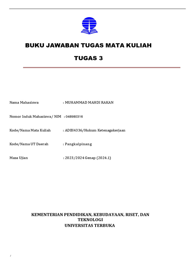 Jawaban Tgs 3 Hukum Ketenagakerjaan | PDF | Pengelolaan Keuangan & Uang