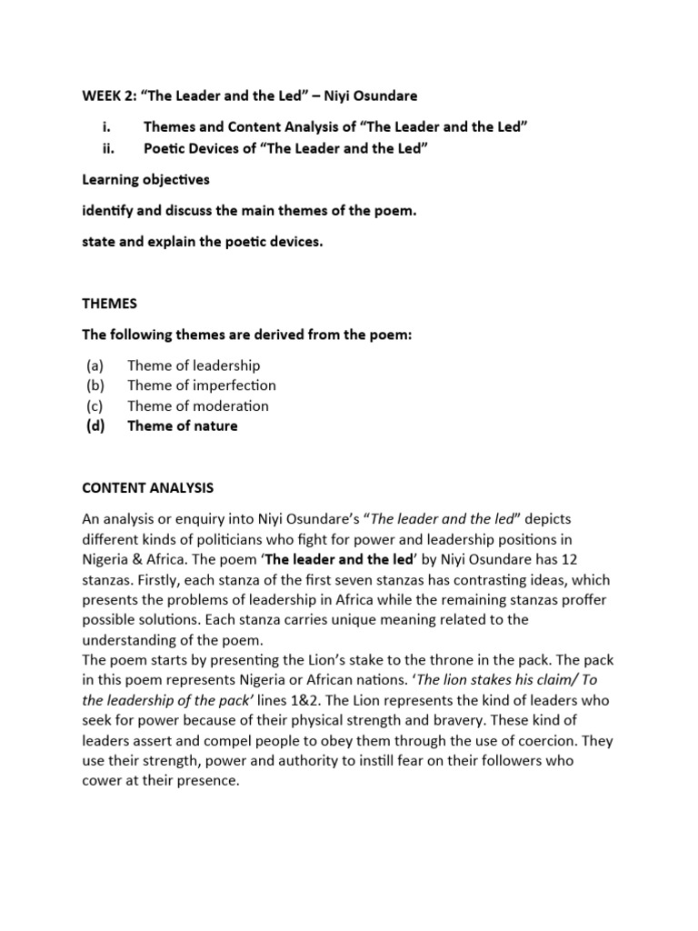 The Leader and The Led E Notes | PDF | Poetry | Leadership