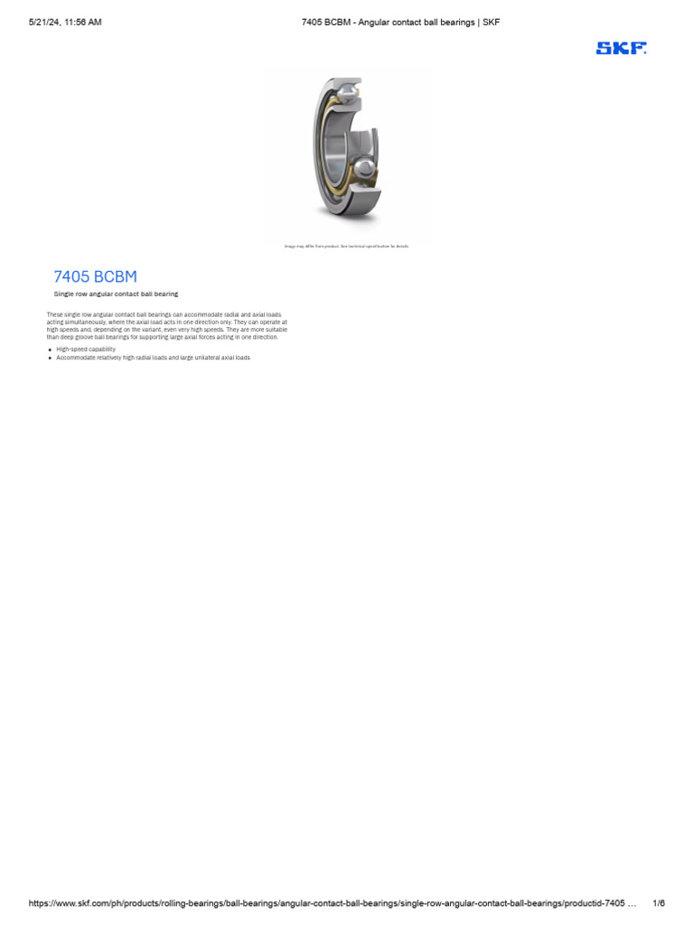 7405 BCBM Angular Contact Bearing Specs | PDF | Bearing (Mechanical ...