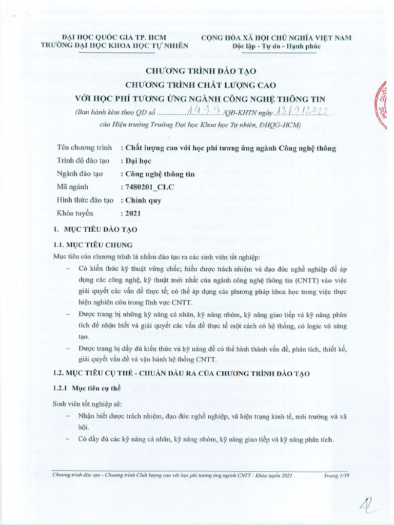 CTDT - CLC Khoa 2021 | PDF