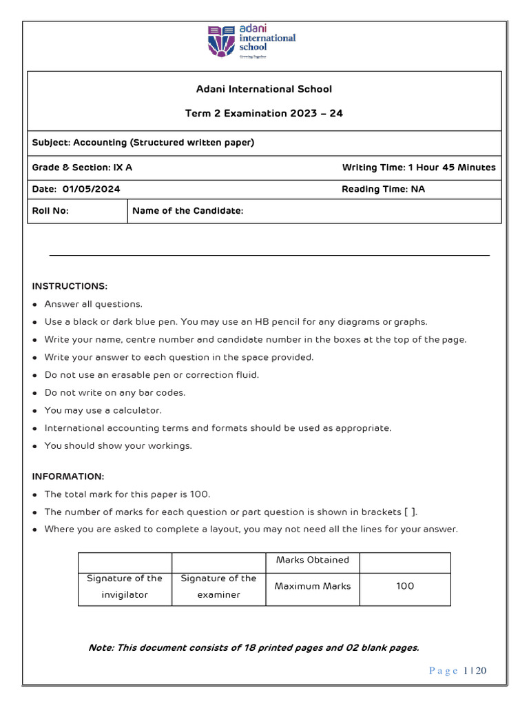 IGCSE Accounting 0452 Structured Sample Question Paper | Download Free ... IGCSE Accounting 0452 Structured Sample Question Paper | Download Free ...