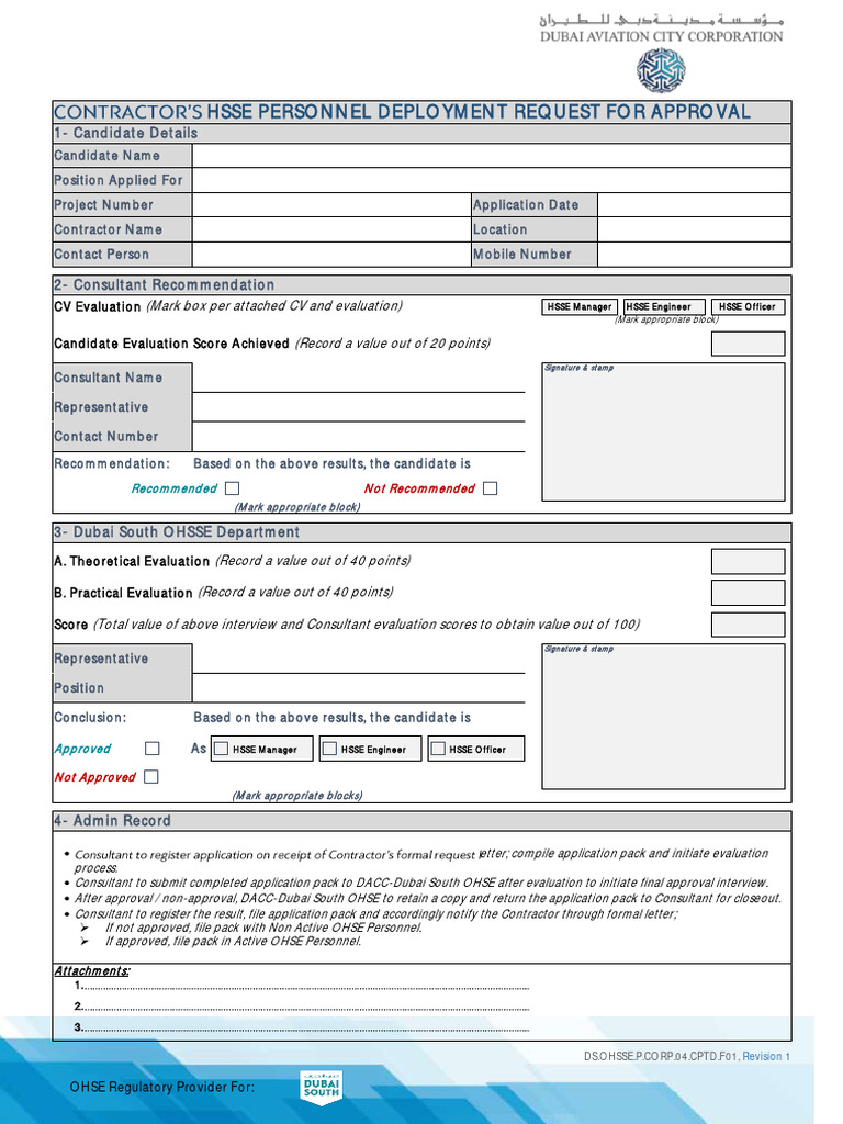 DACC Contractor's HSSE Personnel Deployment Editable Version | PDF ...