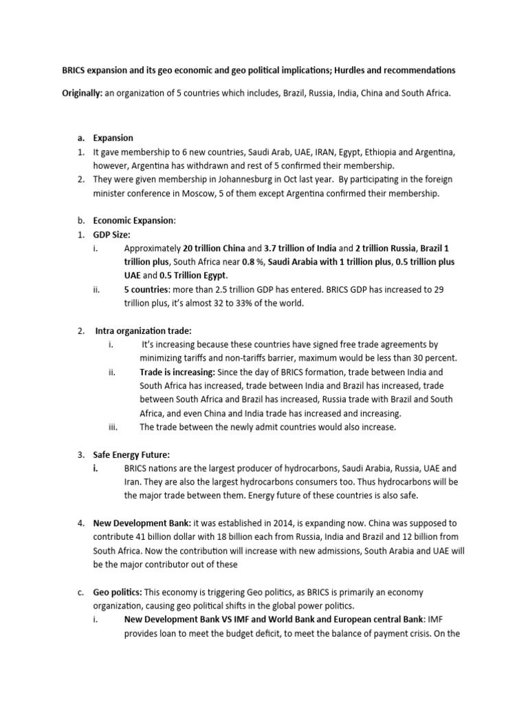 BRICS Expansion: Economic and Geopolitical Impact | PDF | Balance Of ...