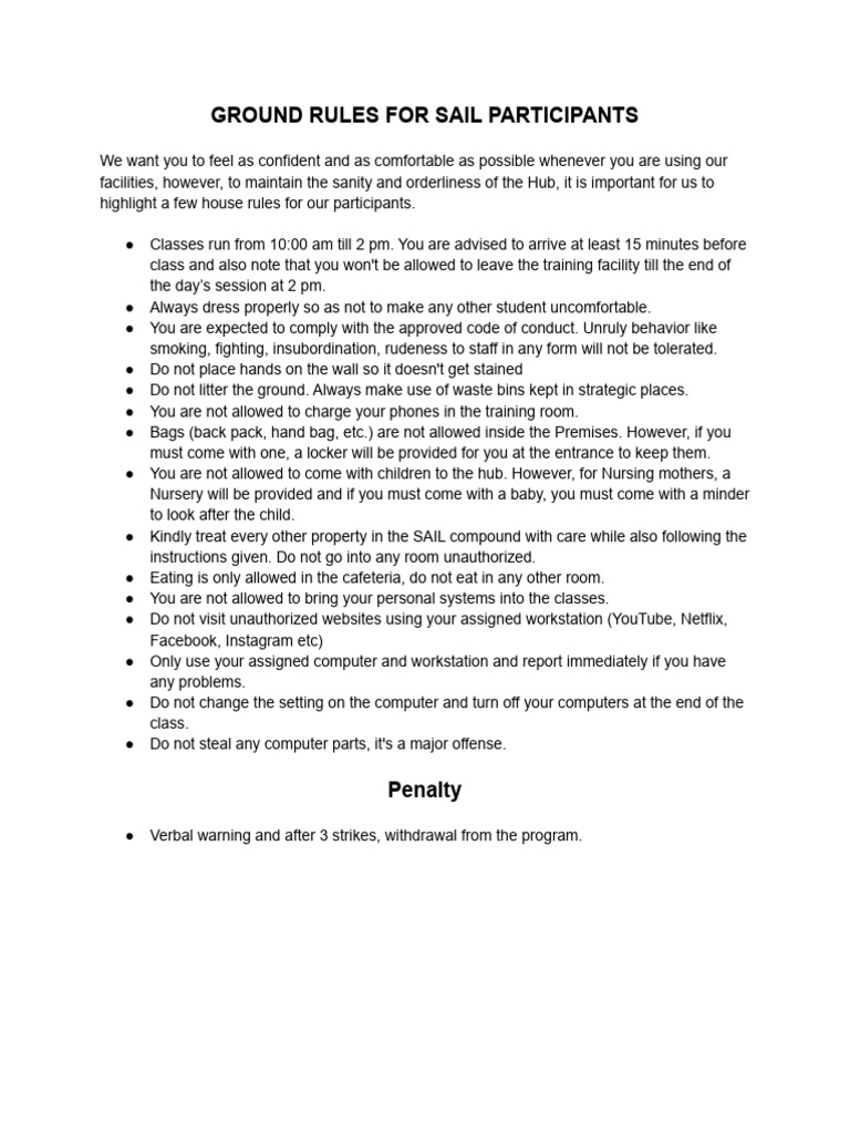 Ground Rules For Sail Participants | PDF
