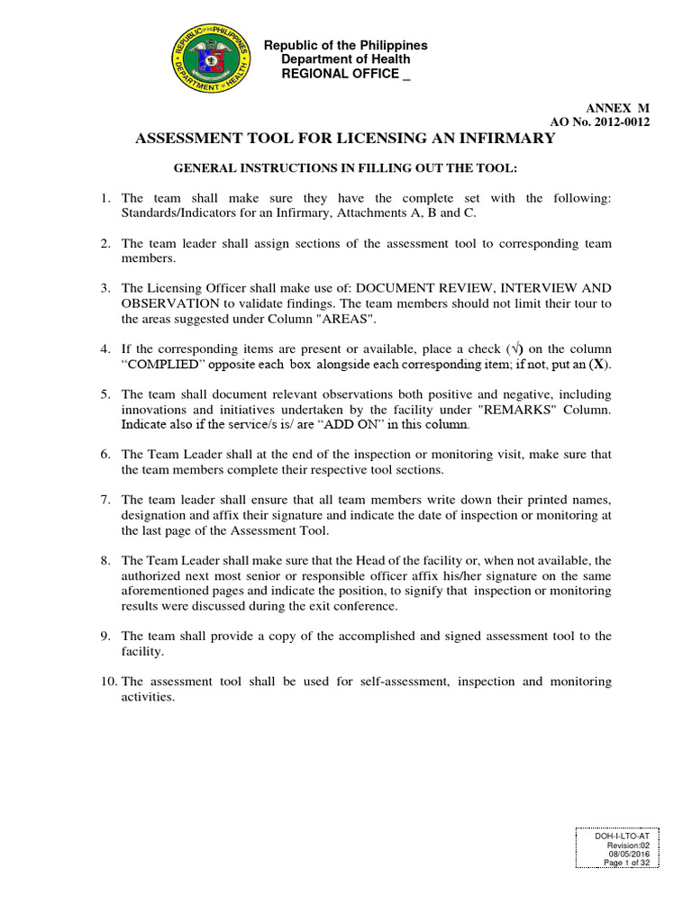 Infirmary Licensing Assessment Tool | PDF | Informed Consent | Medical ...